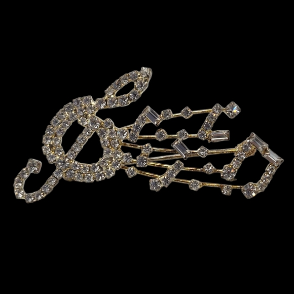 Jewelry | Rhinestone Gold And Silver Treble Clef Staff Brooch | Poshmark